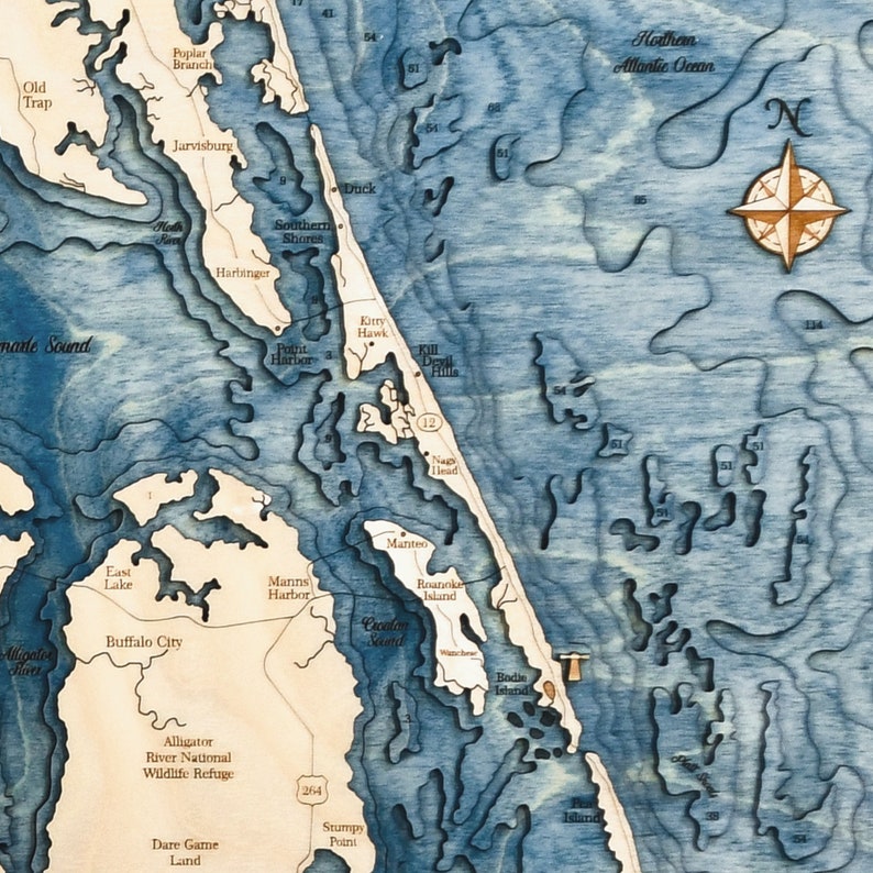 Outer Banks Nautical 3D Wood Map Wall Art, Coastal Décor Carved Wood ...
