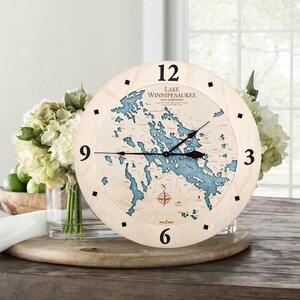 Lake Winnipesaukee 3D Wood Map Wall Clock, Nautical Décor Wall Clock ...