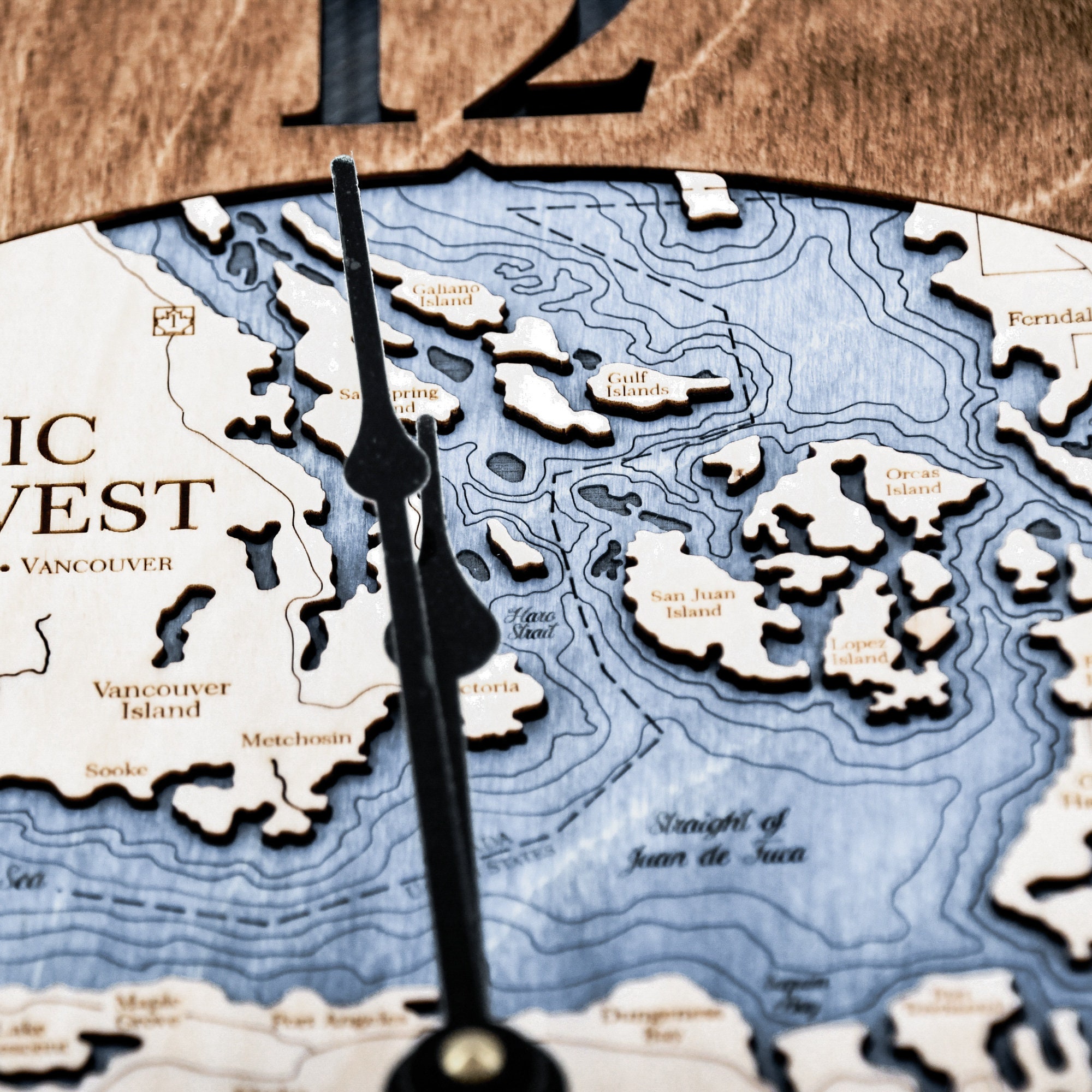Pacific Northwest Wood Map Clock: Puget Sound Nautical Wall Decor - Etsy