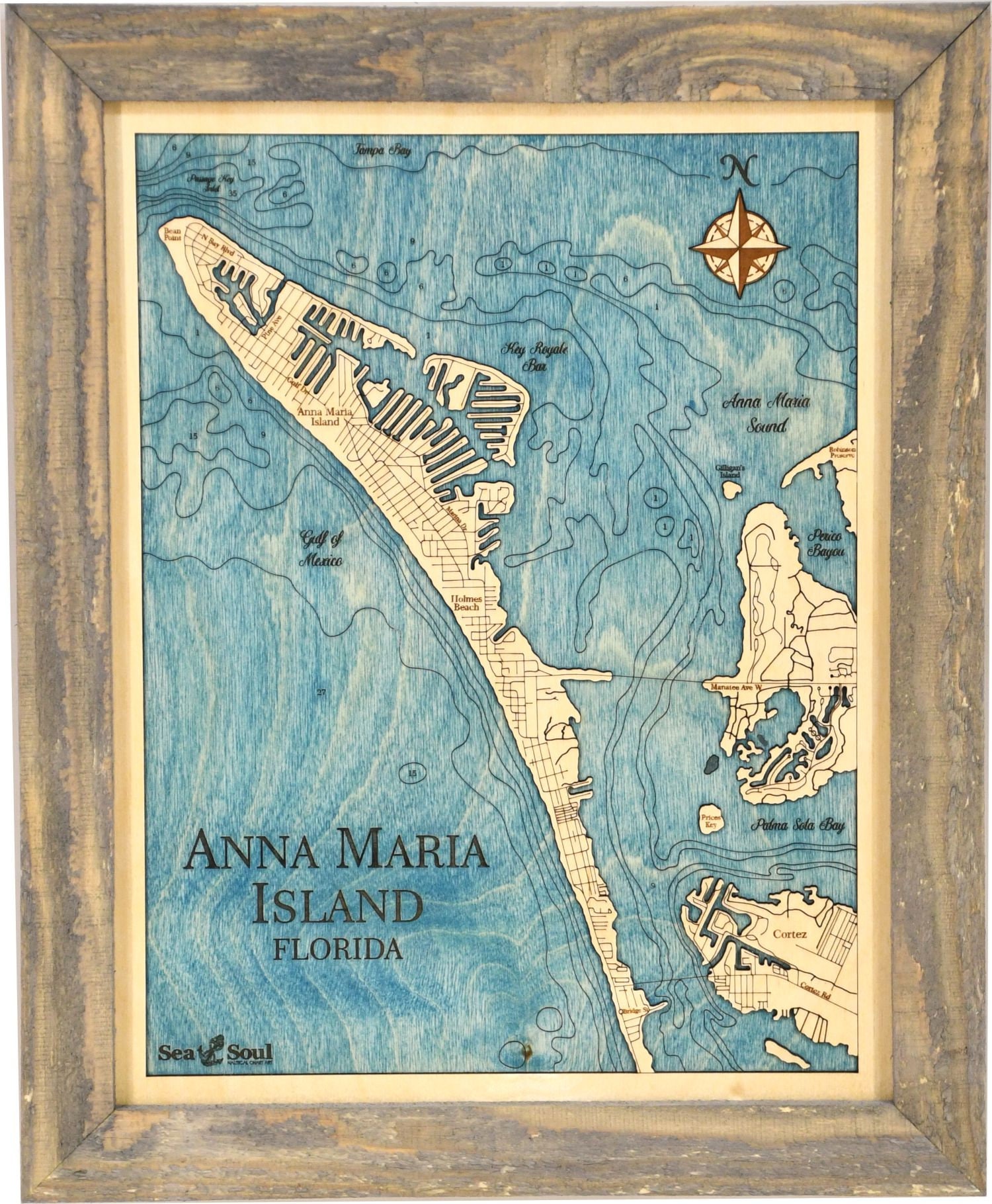 Anna Maria Island Nautical Chart Wall Art, 3D Wood Map, Topographic ...