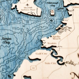 Tampa Bay Nautical Depth Map Wall Art, Coastal 3D Wood Map, Tampa, St ...