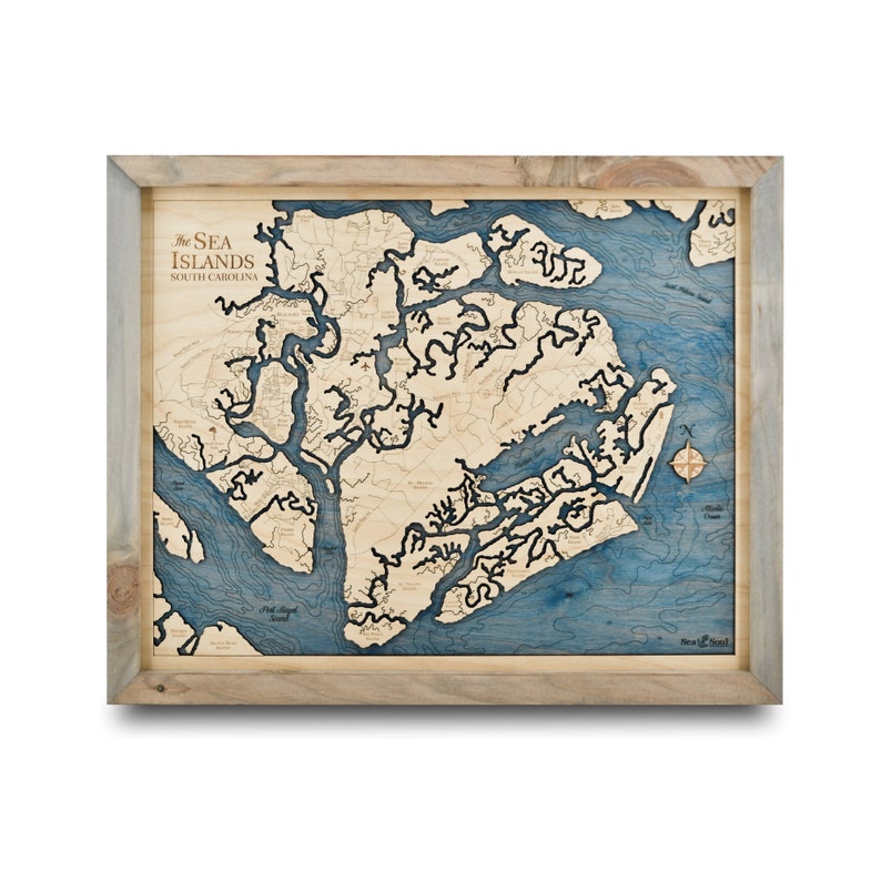Beaufort & the Sea Islands Wood Map Wall Art, South Carolina Water ...