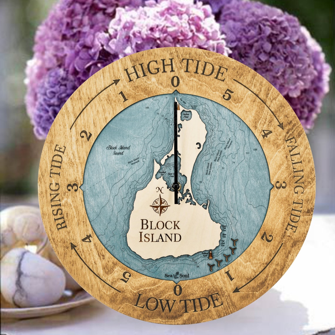 Block Island Nautical Chart High Tide Clock 3D Wood Map Tide - Etsy