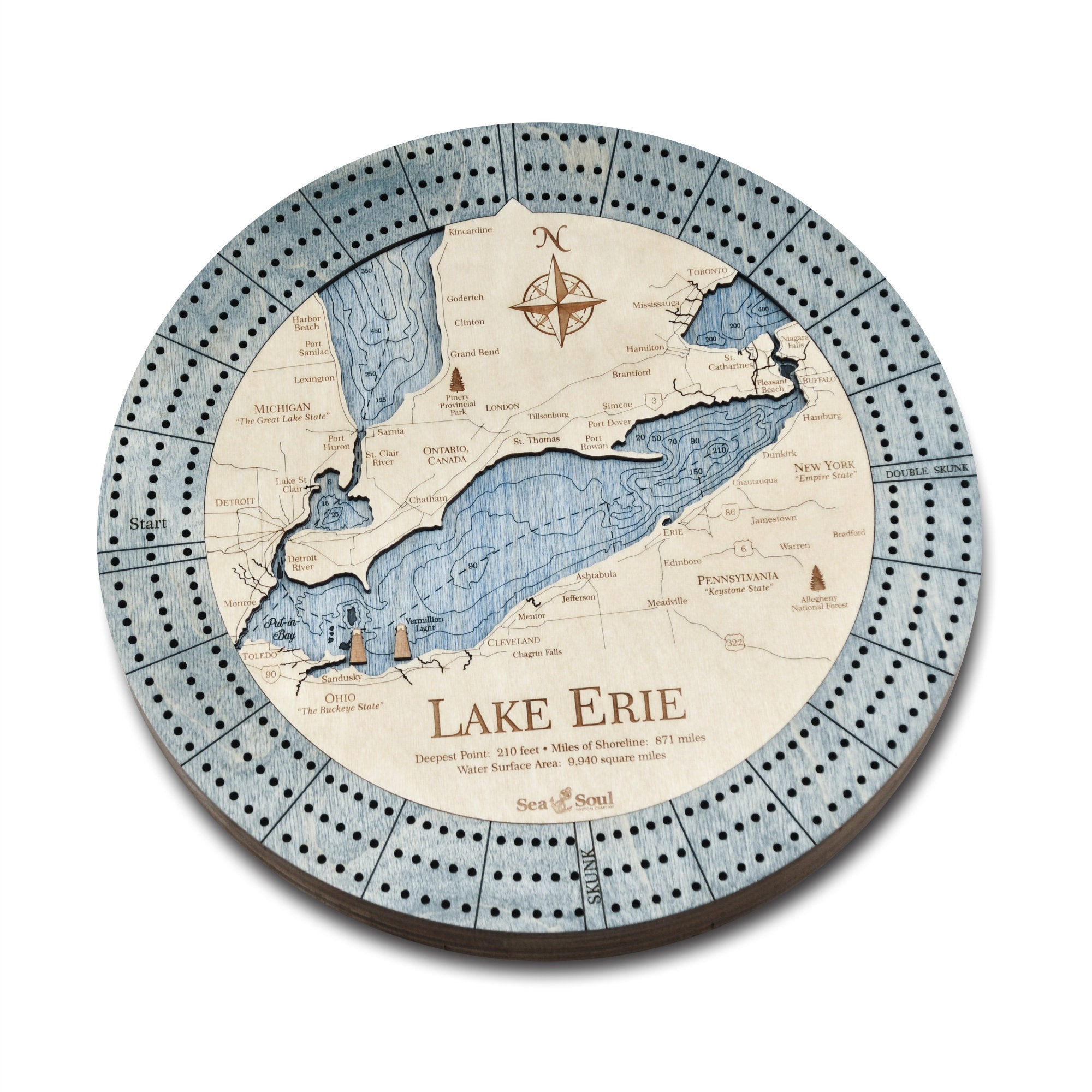 Custom Cribbage Boards, Lake Erie and Great Lakes 3-player Cribbage ...