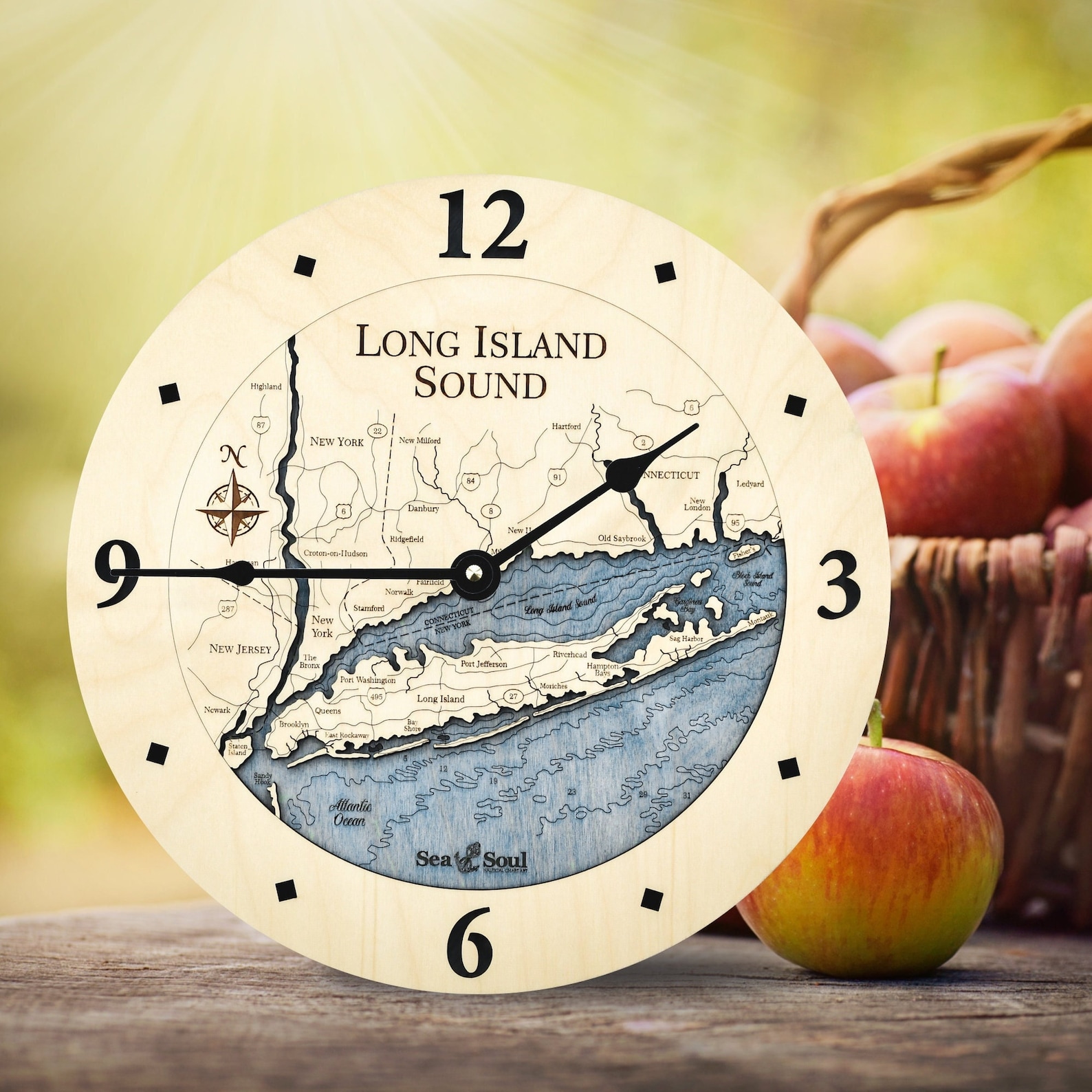Long Island Sound 3D Nautical Map Wall Clock, Large Wall Clock, Coastal ...