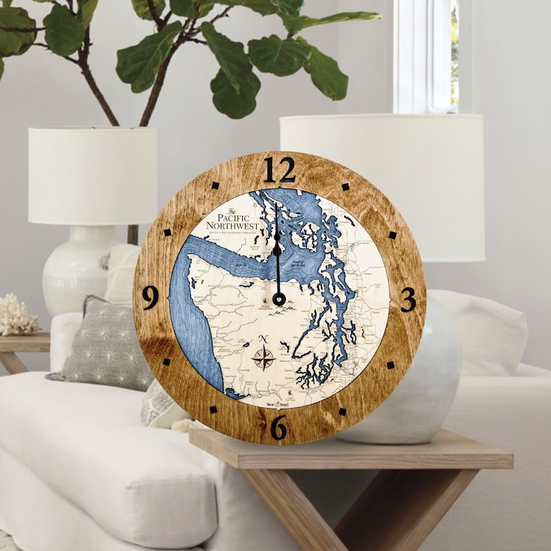 Pacific Northwest Wood Map Clock: Puget Sound Nautical Wall Decor - Etsy