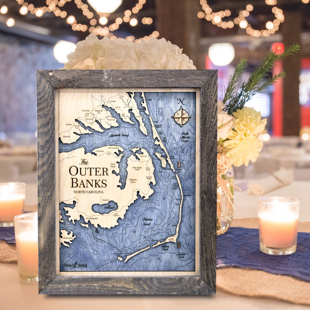 Sea & Soul Outer Banks 3D Wood Map Wall Art, OBX Nautical Chart ...