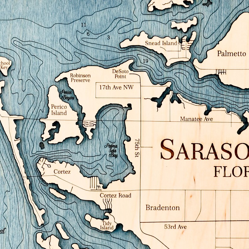 Coastal Florida Nautical Depth Map Wall Art, Coastal 3D Wood Map ...