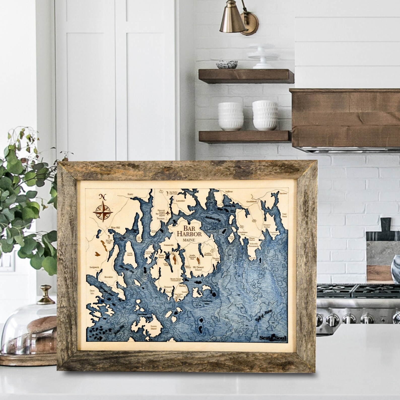 Bar Harbor 3D Wood Map Wall Art , Nautical Chart Wall Decor, Laser ...