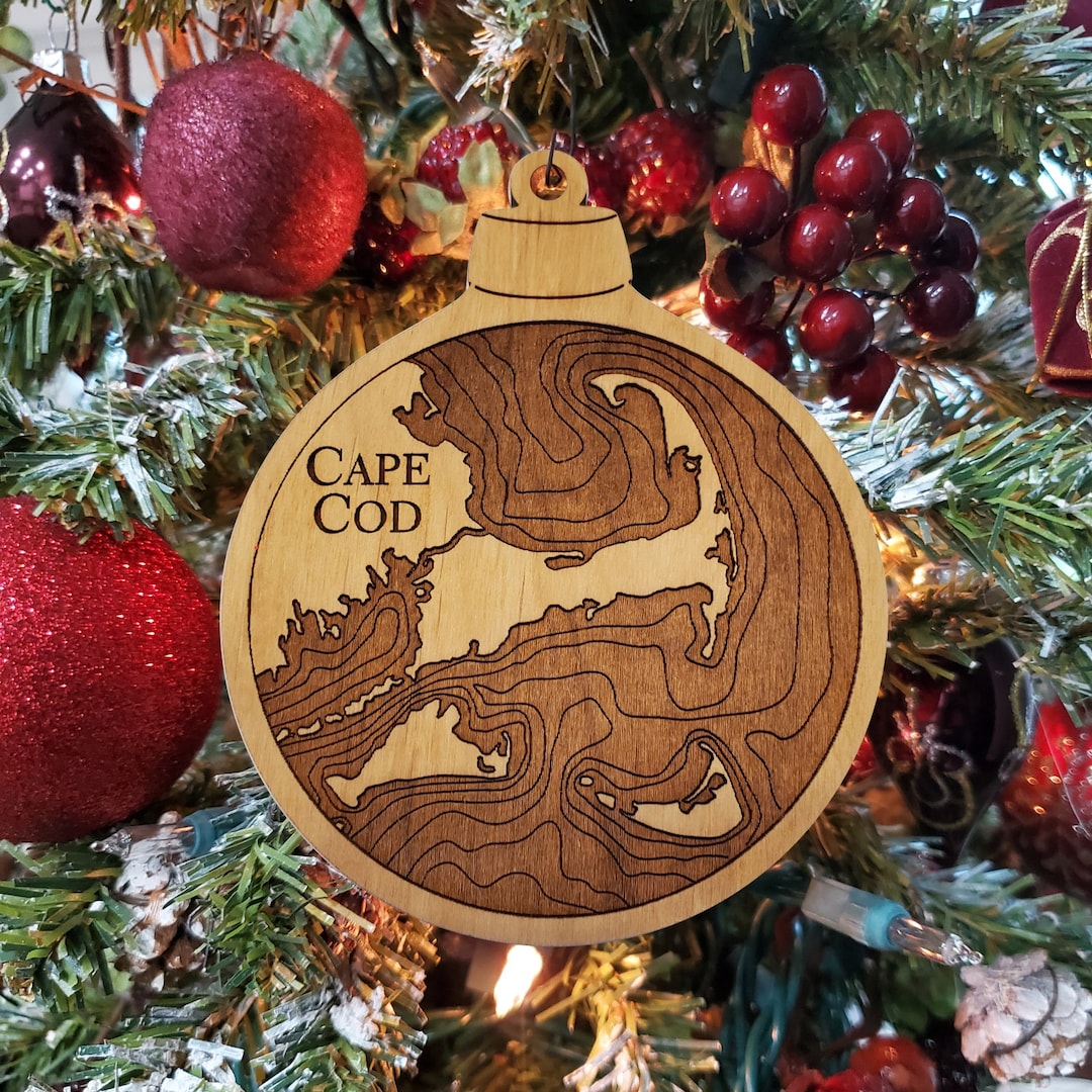 BEST SELLING Cape Cod Nautical Map Christmas Ornament, Coastal Christmas Laser Engraved Wood ...