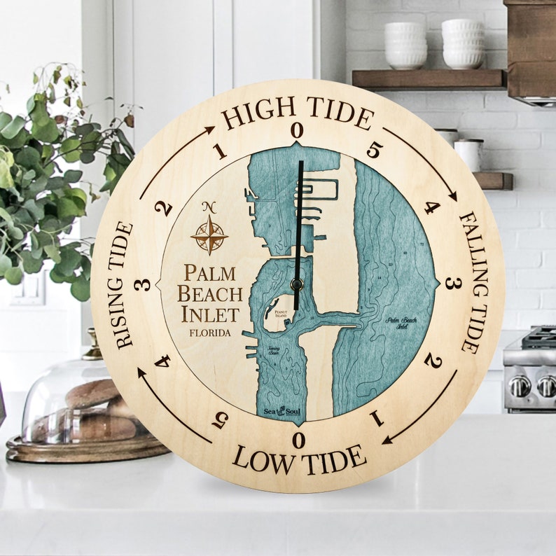 South Florida Nautical Chart Tide Clock, Coastal Décor Water Depth Map ...