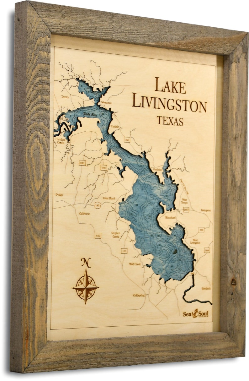 Lake Livingston Topographic Nautical Map Wall Art 3D Carved - Etsy
