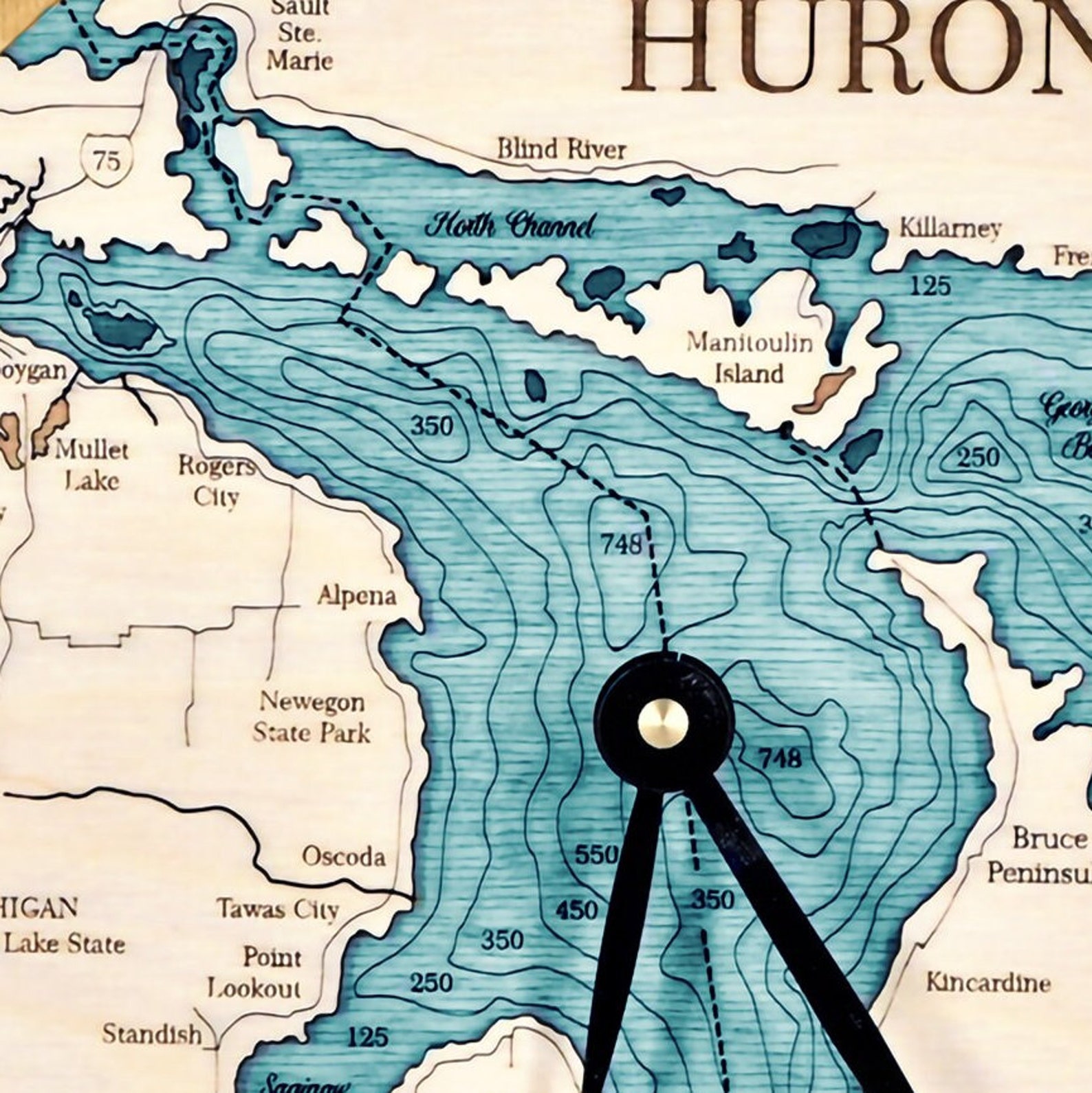 Lake Huron 3D Nautical Wood Map Wall Clocks Great Lakes Depth - Etsy