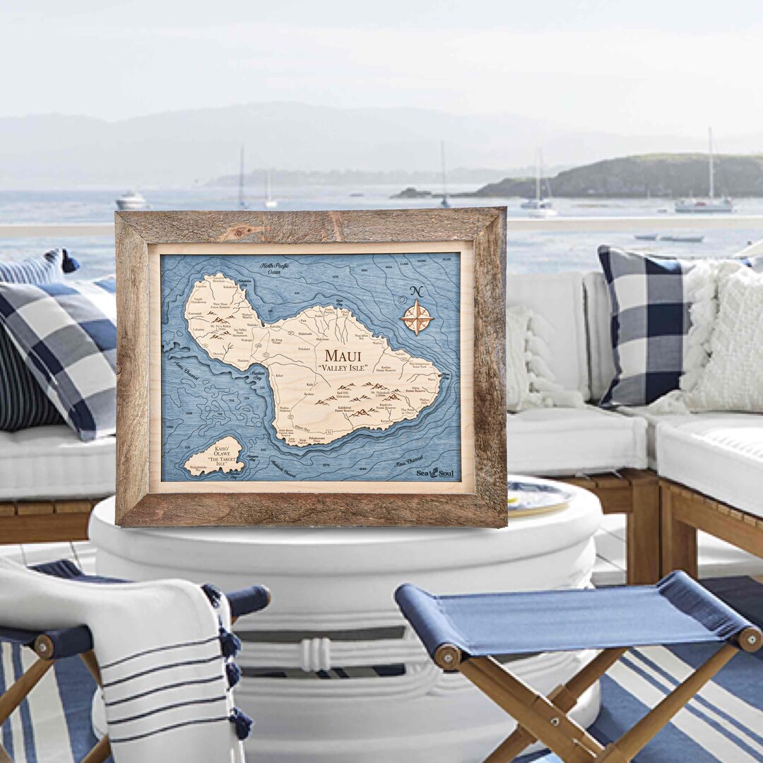 Sea & Soul Maui Nautical Map Wall Decor, Coastal Home Decor Wall Art ...