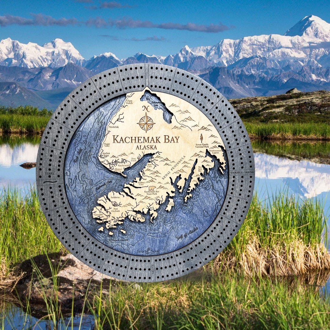 Handmade Kachemak Bay Alaska Cribbage Board: Nautical Chart Art - Etsy