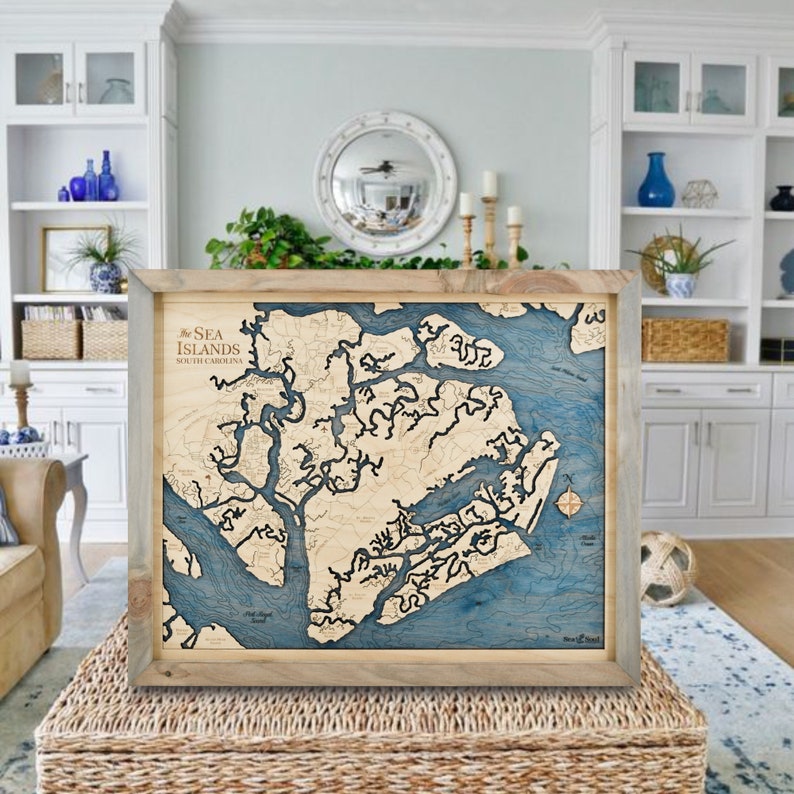 Beaufort & the Sea Islands Wood Map Wall Art, South Carolina Water ...