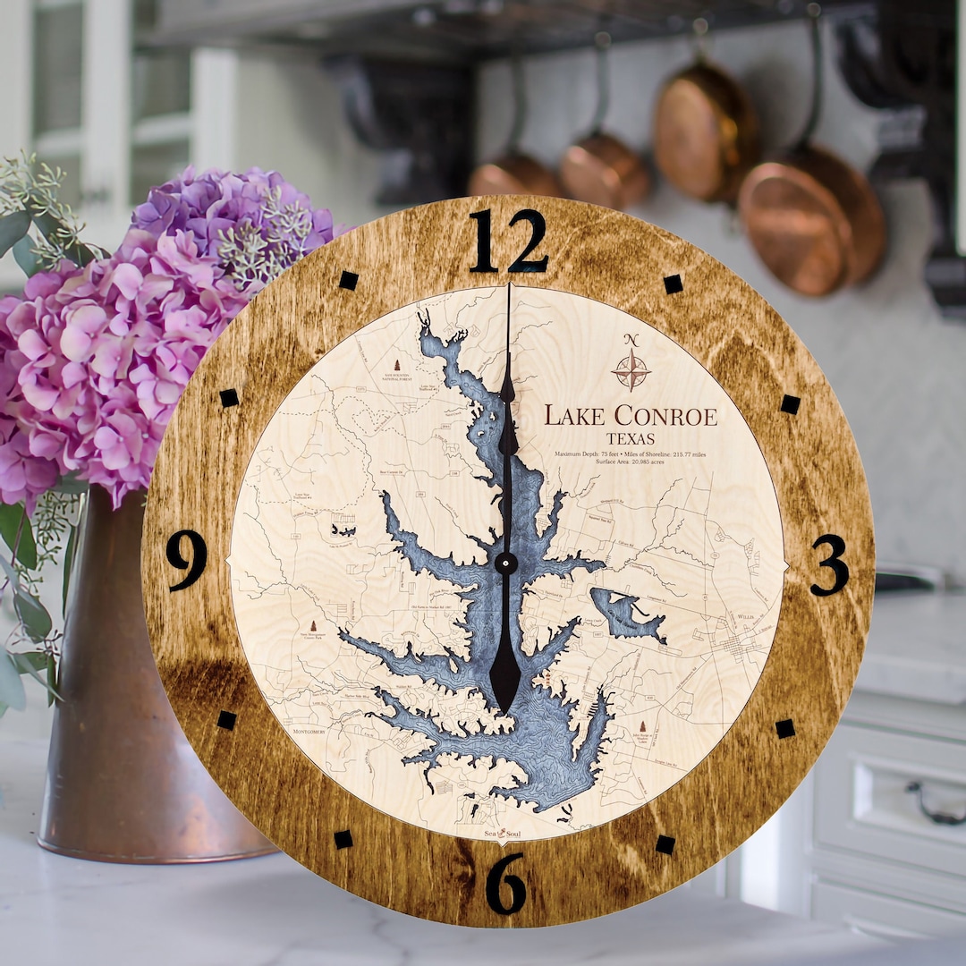 Lake Conroe Texas Nautical Wood Chart Wall Clock, Unique Custom Gifts ...