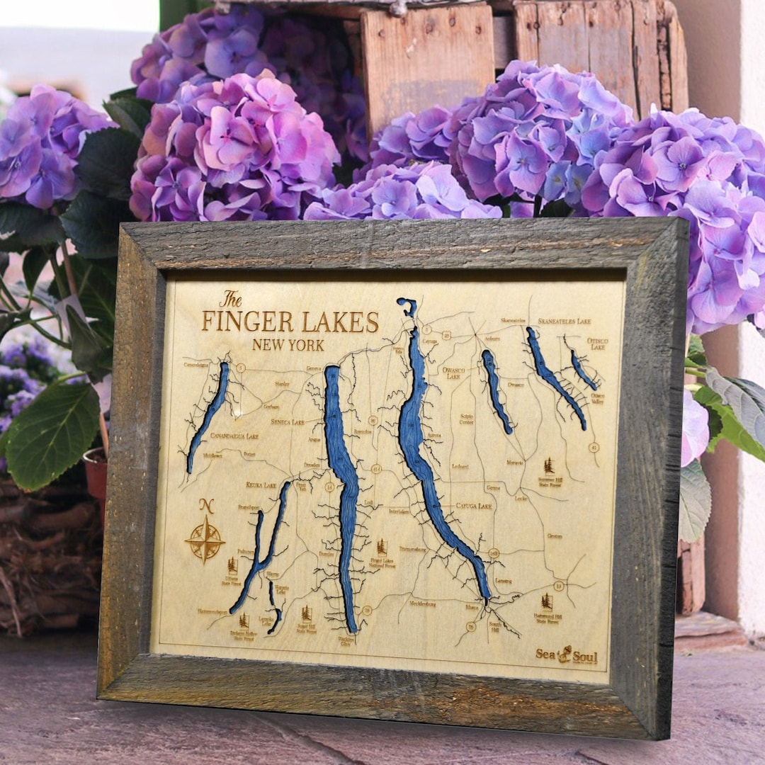 Finger Lakes 3D Nautical Wood Map Wall Art, 2-sizes, Nautical Chart ...