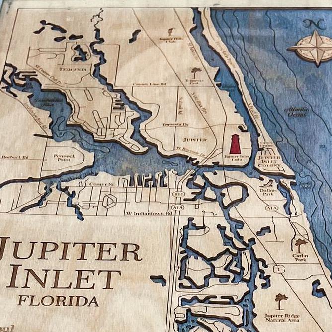 Handmade Coastal Accent Table: Jupiter Inlet Nautical Chart, Solid Pine ...