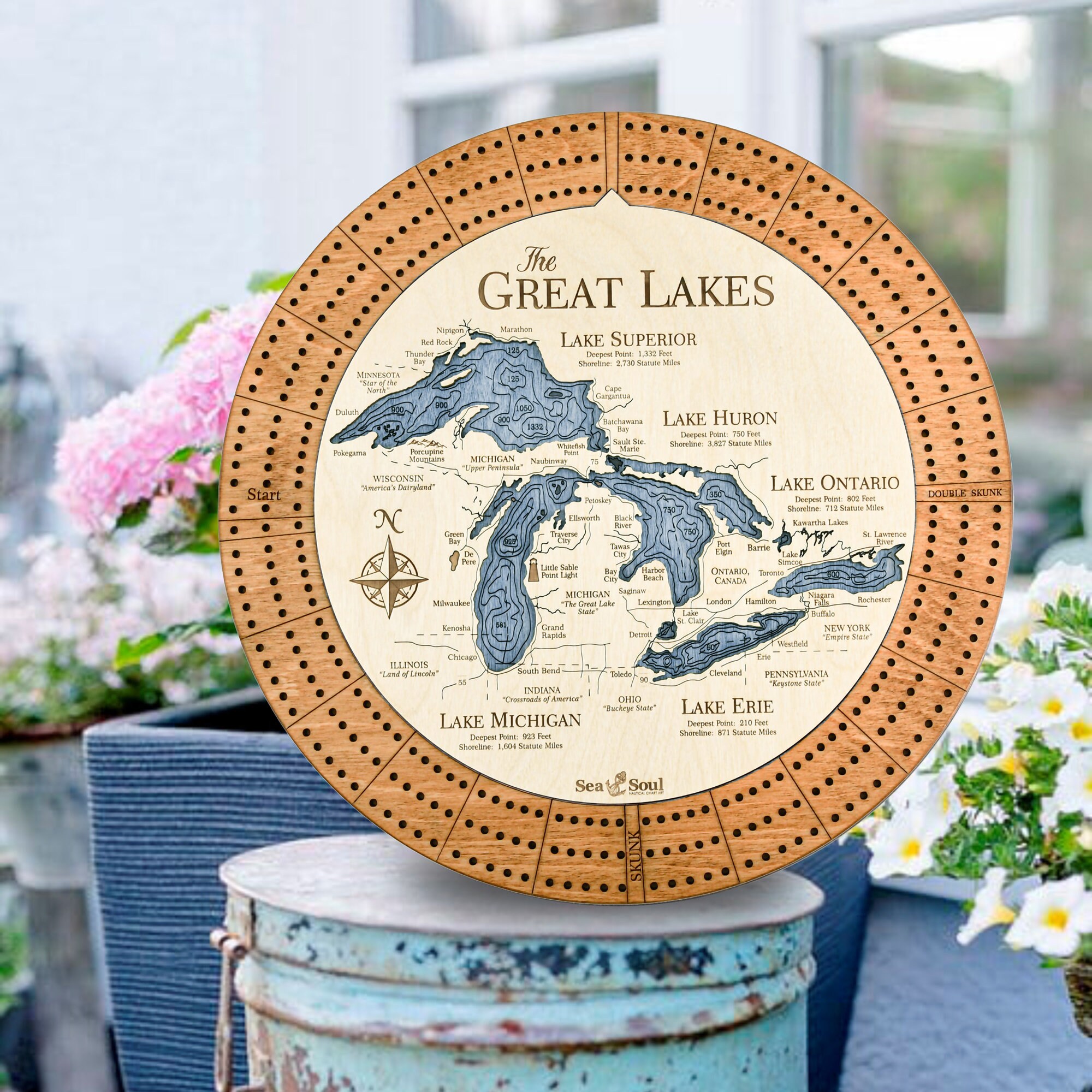 Custom Cribbage Boards, Great Lakes 3-player Cribbage Board ...