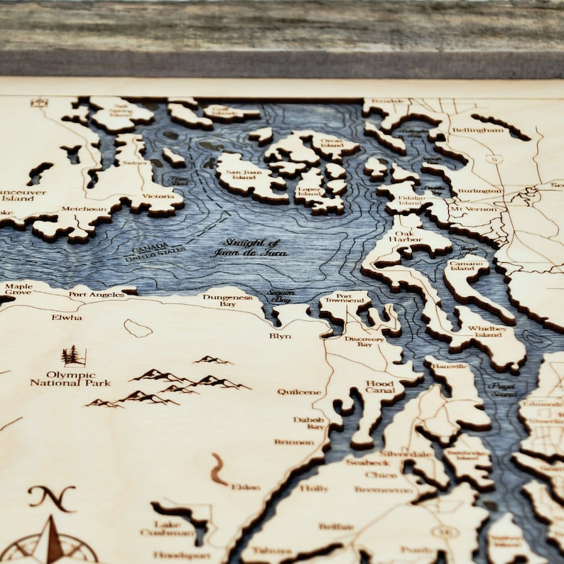 Pacific Northwest Nautical 3D Wood Map Wall Art, Salish Sea Carved Wall ...
