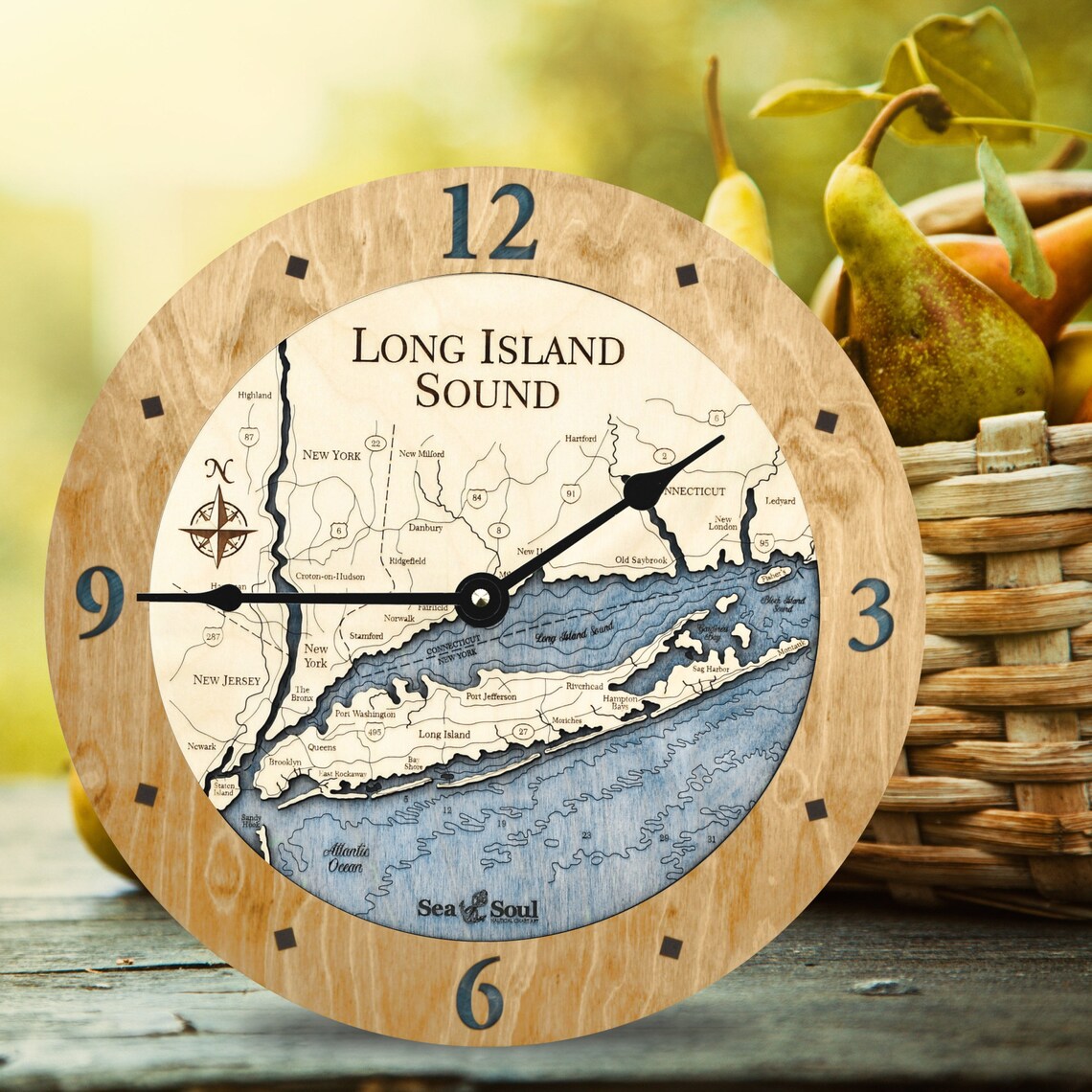 Long Island Sound 3D Nautical Map Wall Clock, Large Wall Clock, Coastal ...