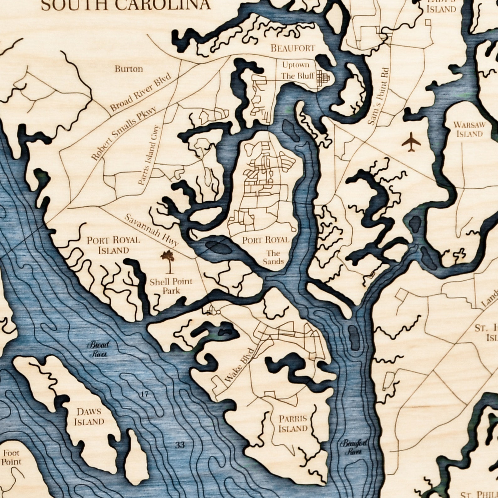 Beaufort & the Sea Islands Wood Map Wall Art, South Carolina Water ...