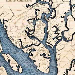 Beaufort & the Sea Islands Wood Map Wall Art, South Carolina Water ...