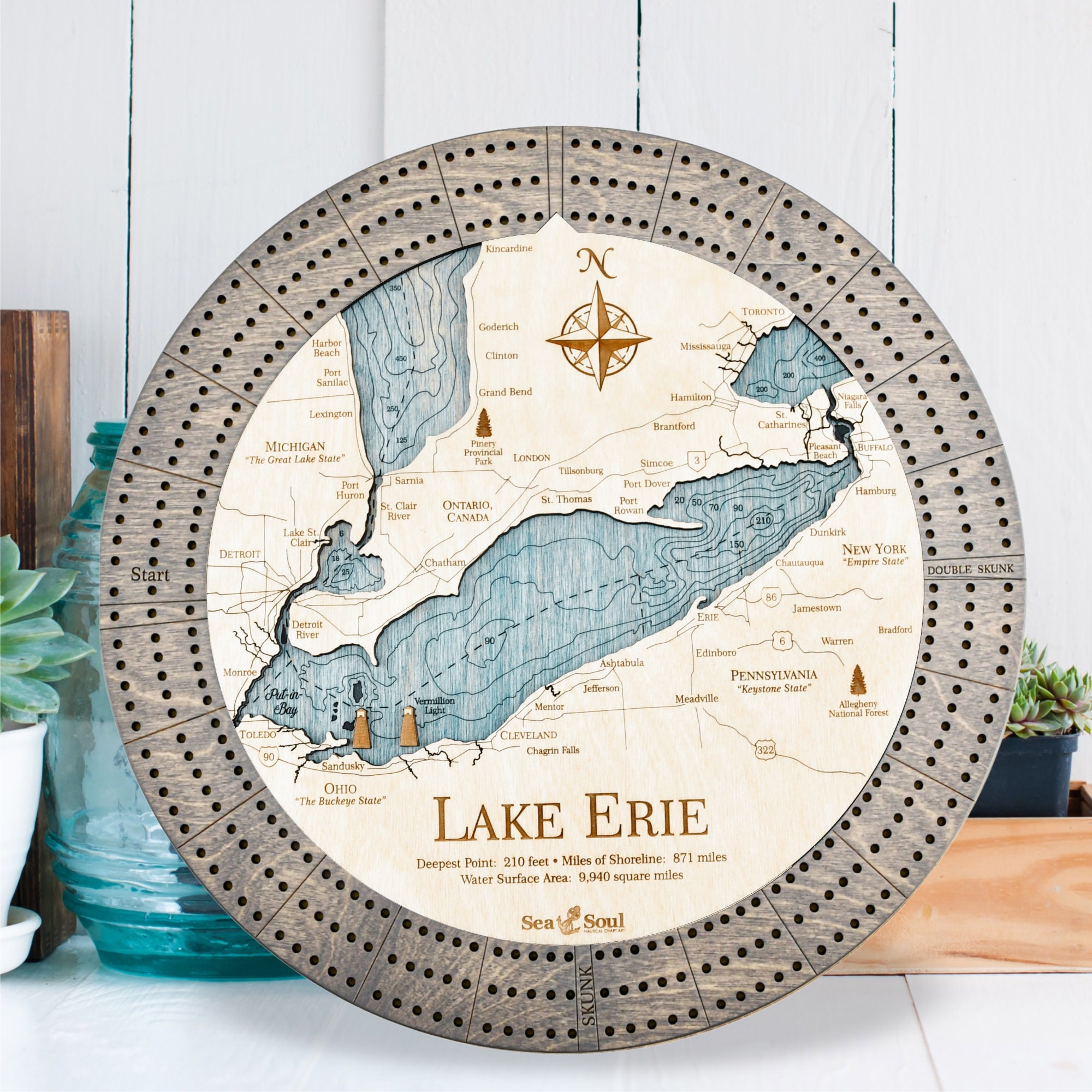 Custom Cribbage Boards, Lake Erie and Great Lakes 3-player Cribbage ...