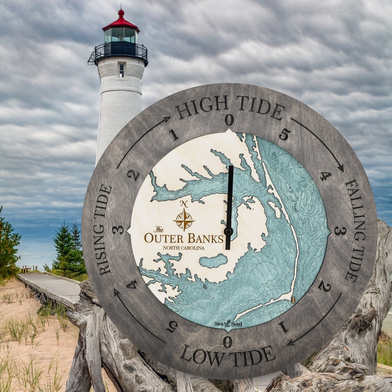 Outer Banks 3D Wood Map Tide Clock, Coastal Home Decor, OBX Nautical ...