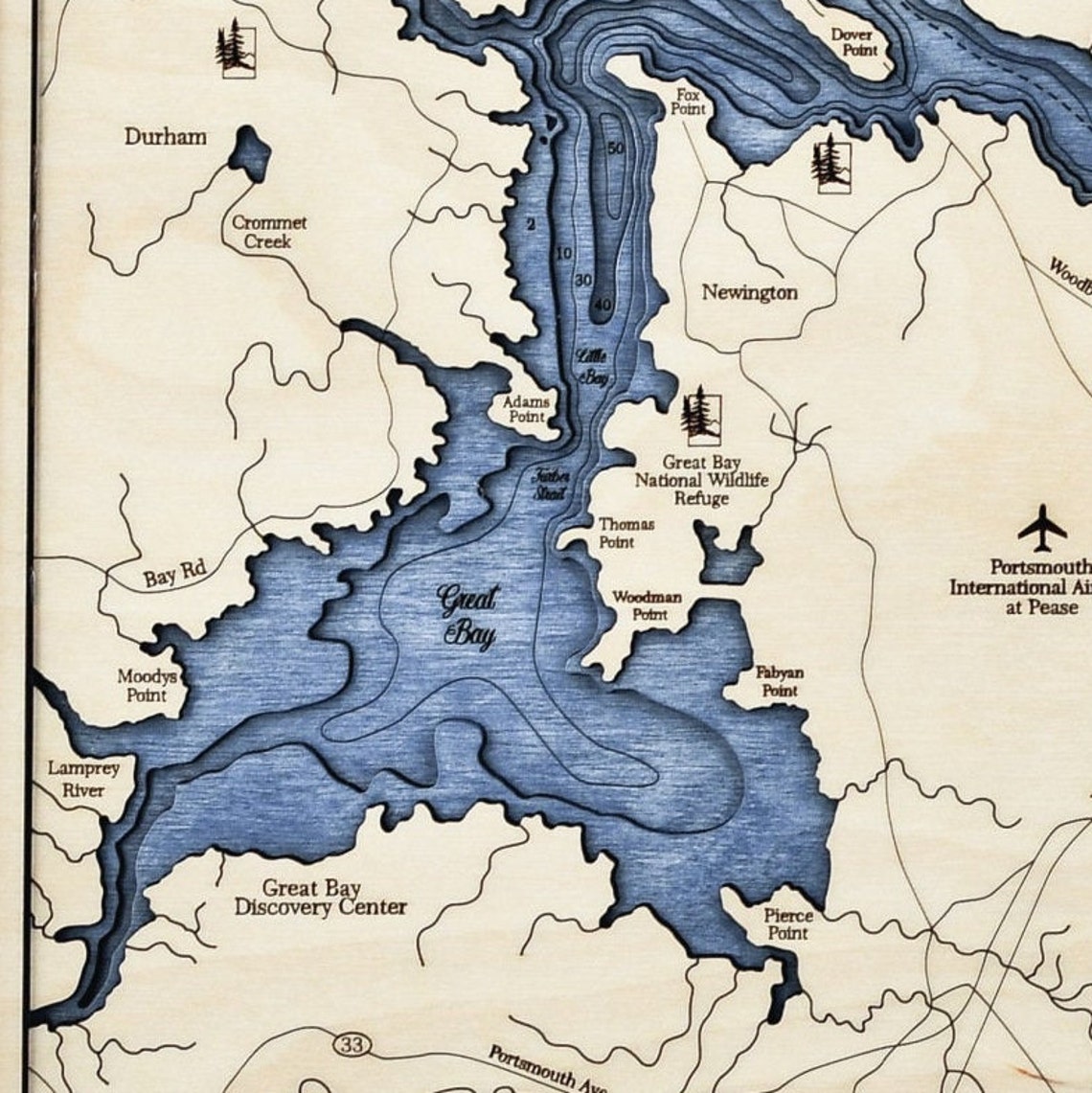 Great Bay 3D Wood Map Wall Art, Nautical Chart Wood Wall Art, Fisherman ...