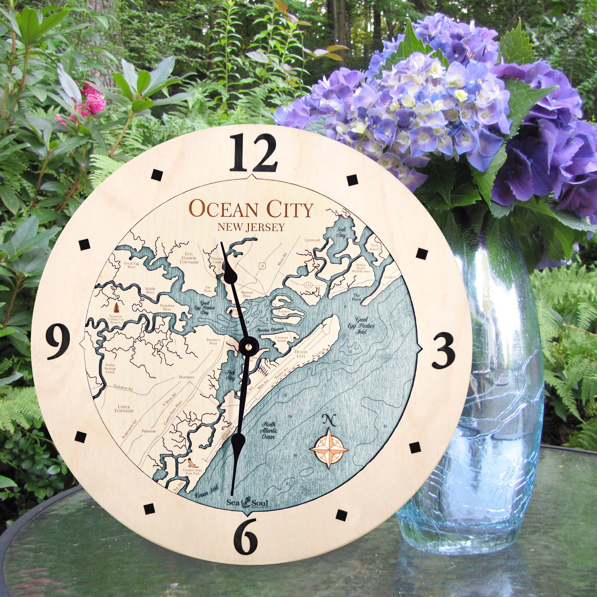 Jersey Shore Nautical Map Wall Clock, Home Gifts, Ocean City, Avalon ...