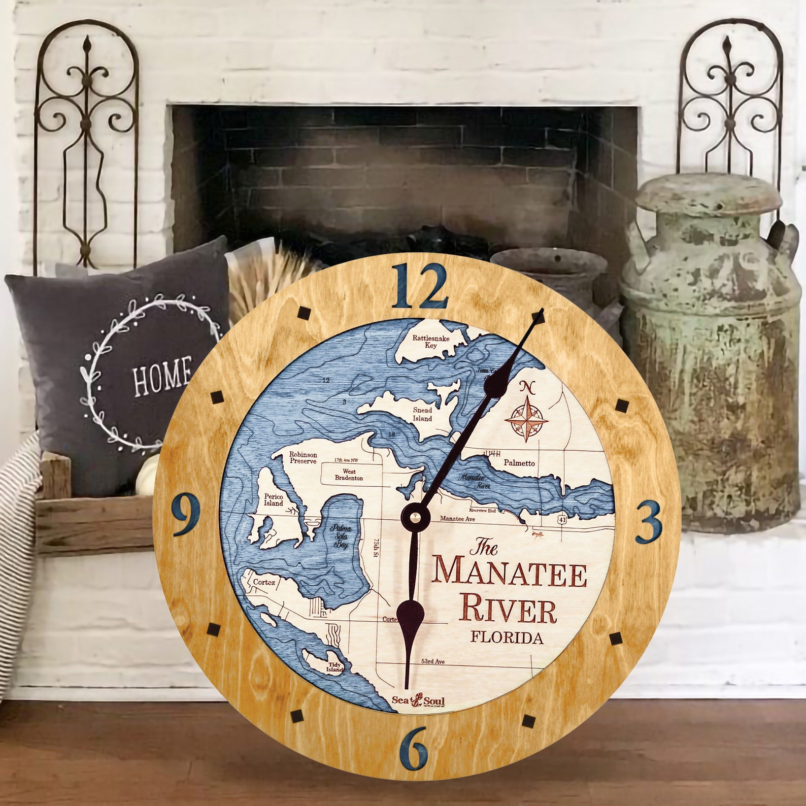 Manatee River 3D Wood Map Nautical Wall Clock, Bradenton Carved Water ...