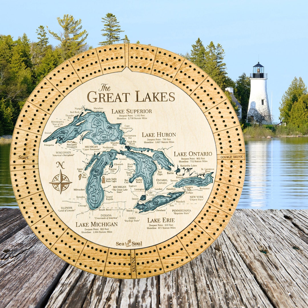 Custom Cribbage Boards, Great Lakes 3-player Cribbage Board ...