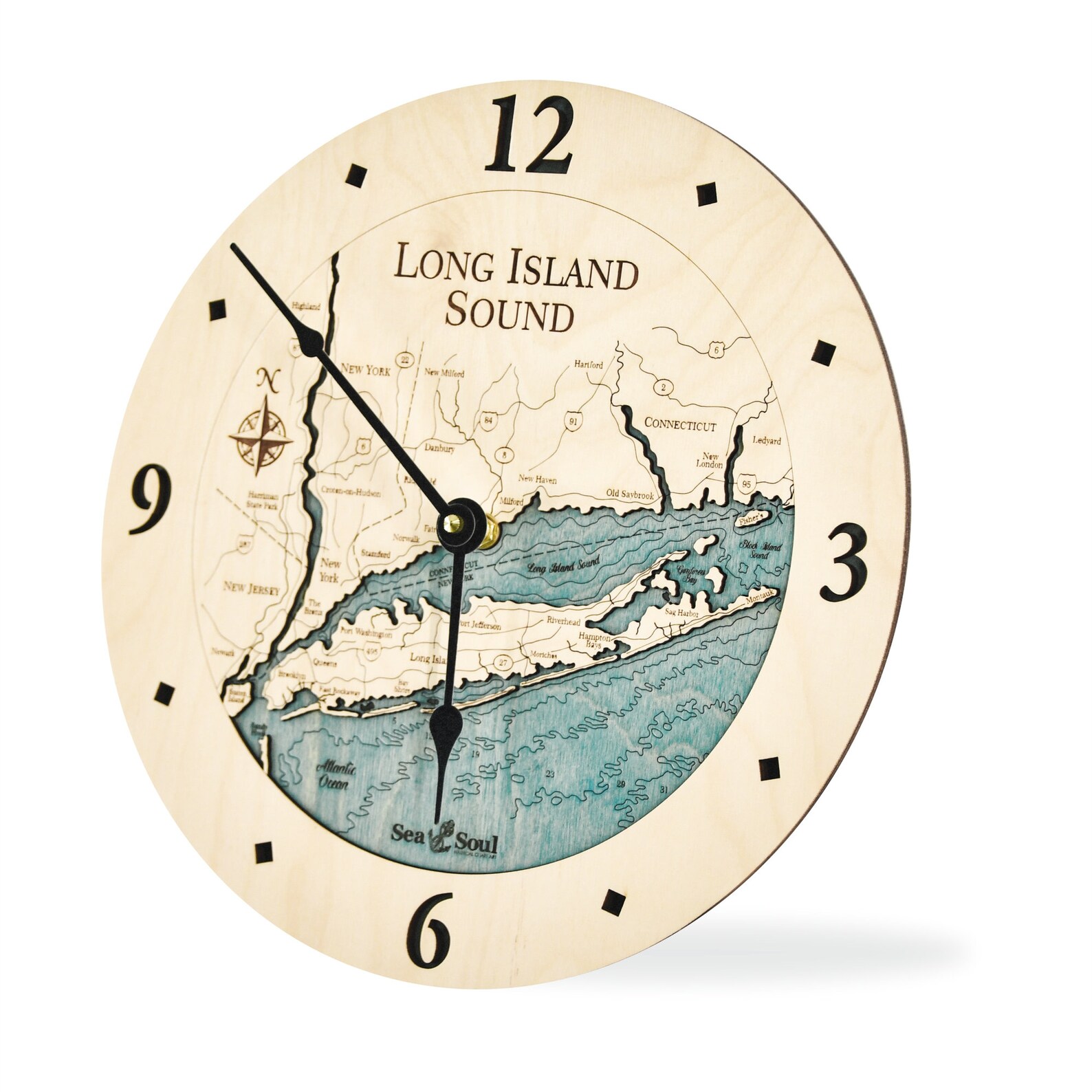 Long Island Sound 3D Nautical Map Wall Clock, Large Wall Clock, Coastal ...