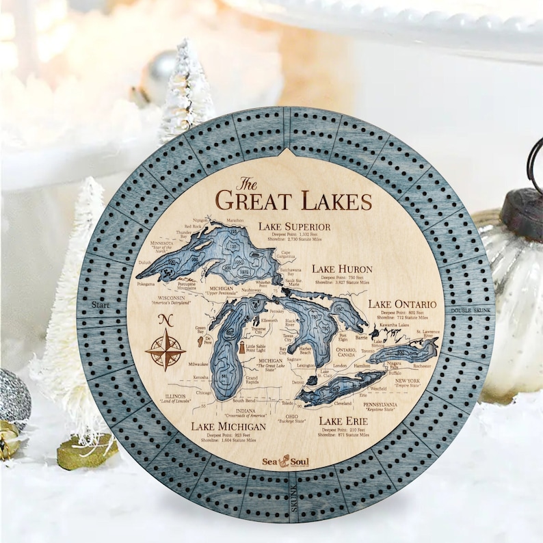 Custom Cribbage Boards, Great Lakes 3-player Cribbage Board ...