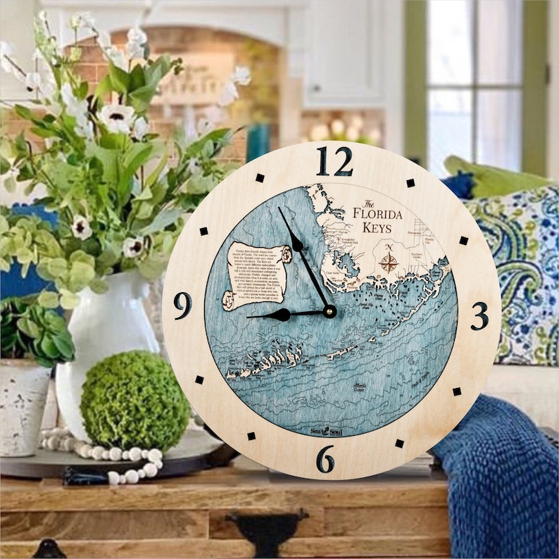 Florida Keys Nautical Wall Decor Clock, the Keys 3D Wood Map, Large ...