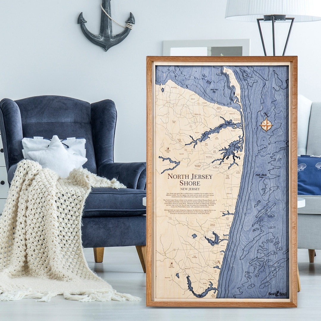 Jersey Shore Nautical Wood Map Wall Art, Made in the USA, Sandy Hook ...