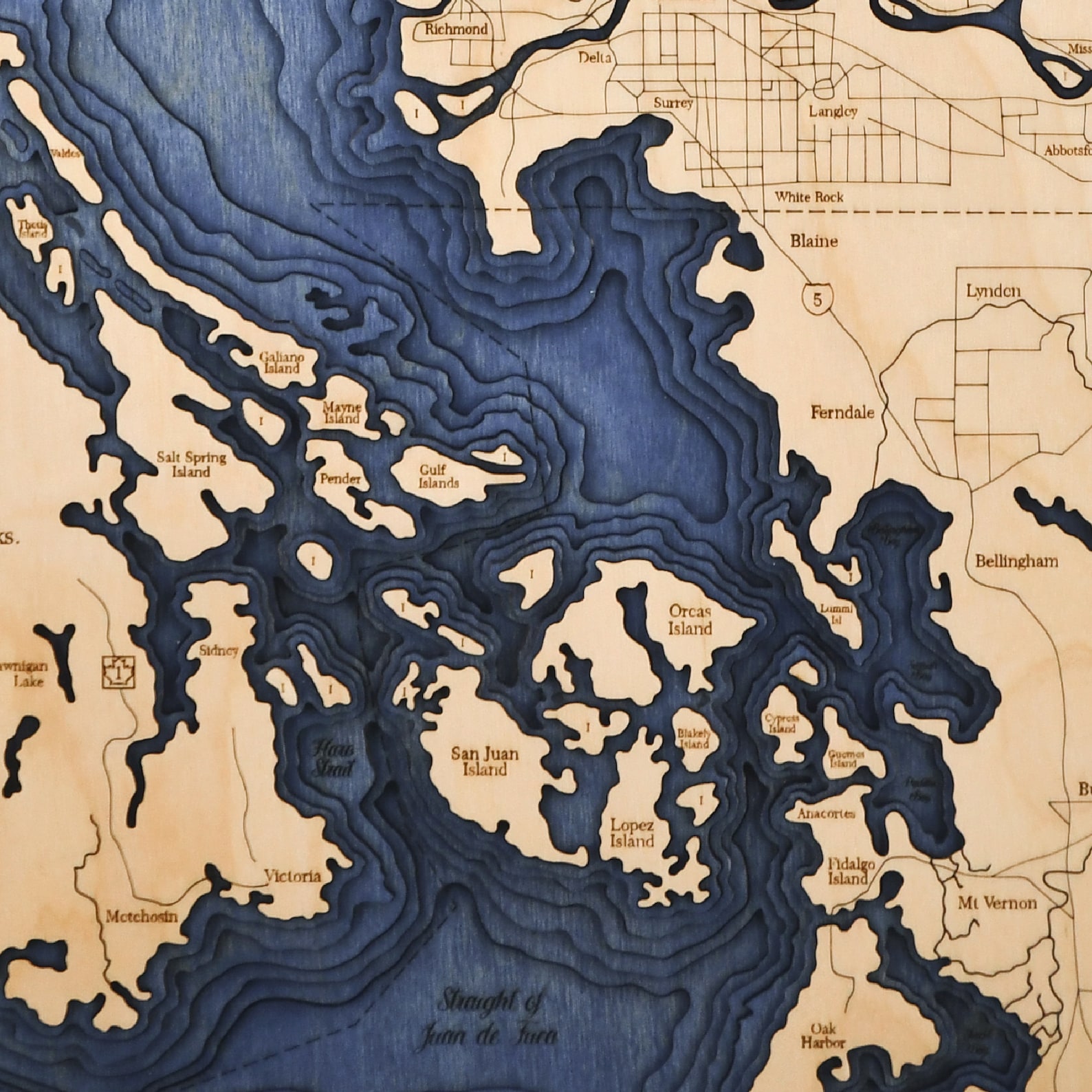 Pacific Northwest Nautical 3D Wood Map Wall Art, Salish Sea Carved Wall ...