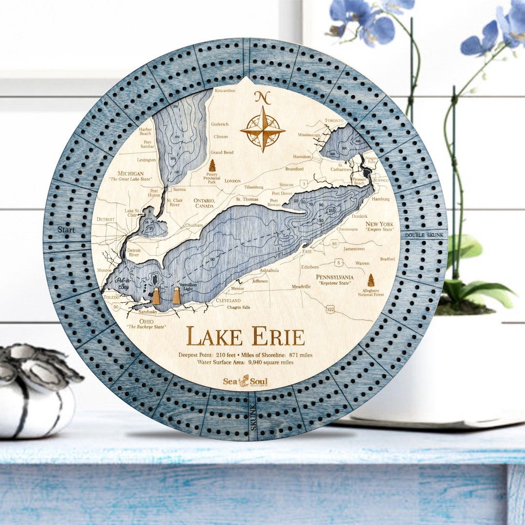 Custom Cribbage Boards, Lake Erie and Great Lakes 3-player Cribbage ...