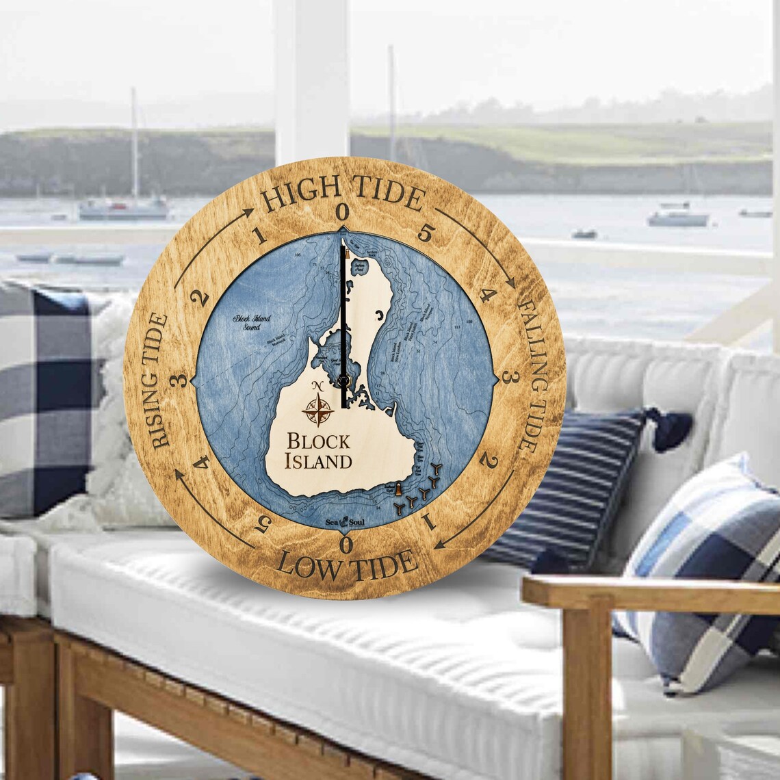 Block Island Nautical Chart High Tide Clock 3D Wood Map Tide - Etsy
