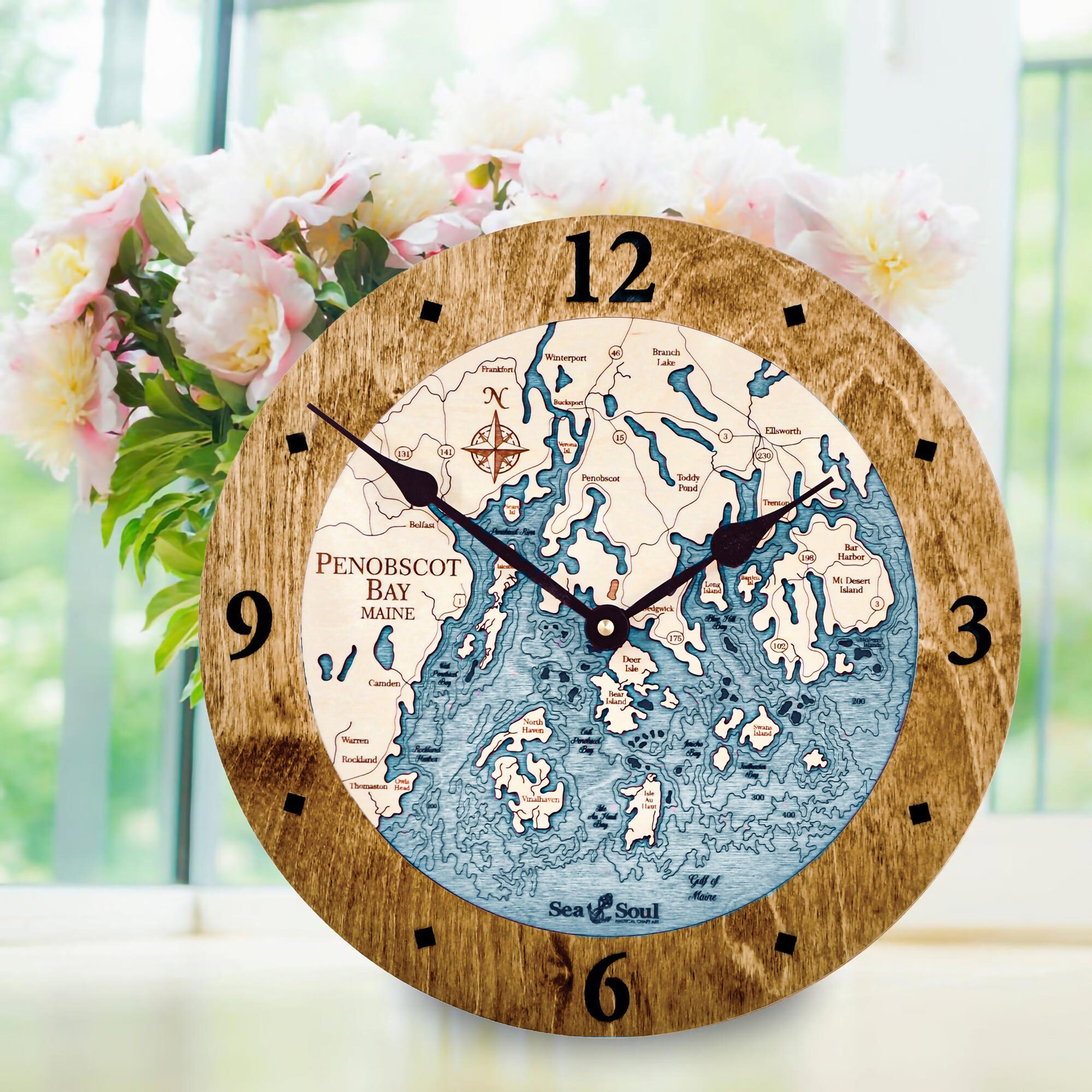 Coast of Maine Nautical Chart 2- Level Wood Clocks, 4 Sizes, Unique ...