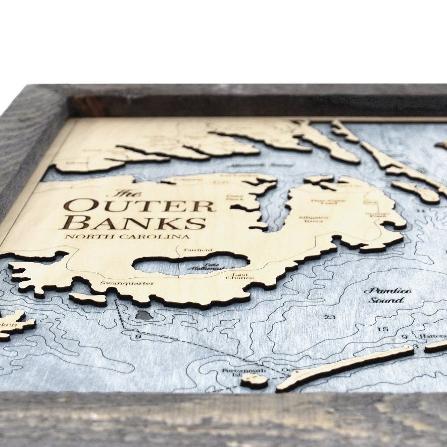 Sea & Soul Outer Banks 3D Wood Map Wall Art, OBX Nautical Chart, Coastal Beach House Wall Decor ...