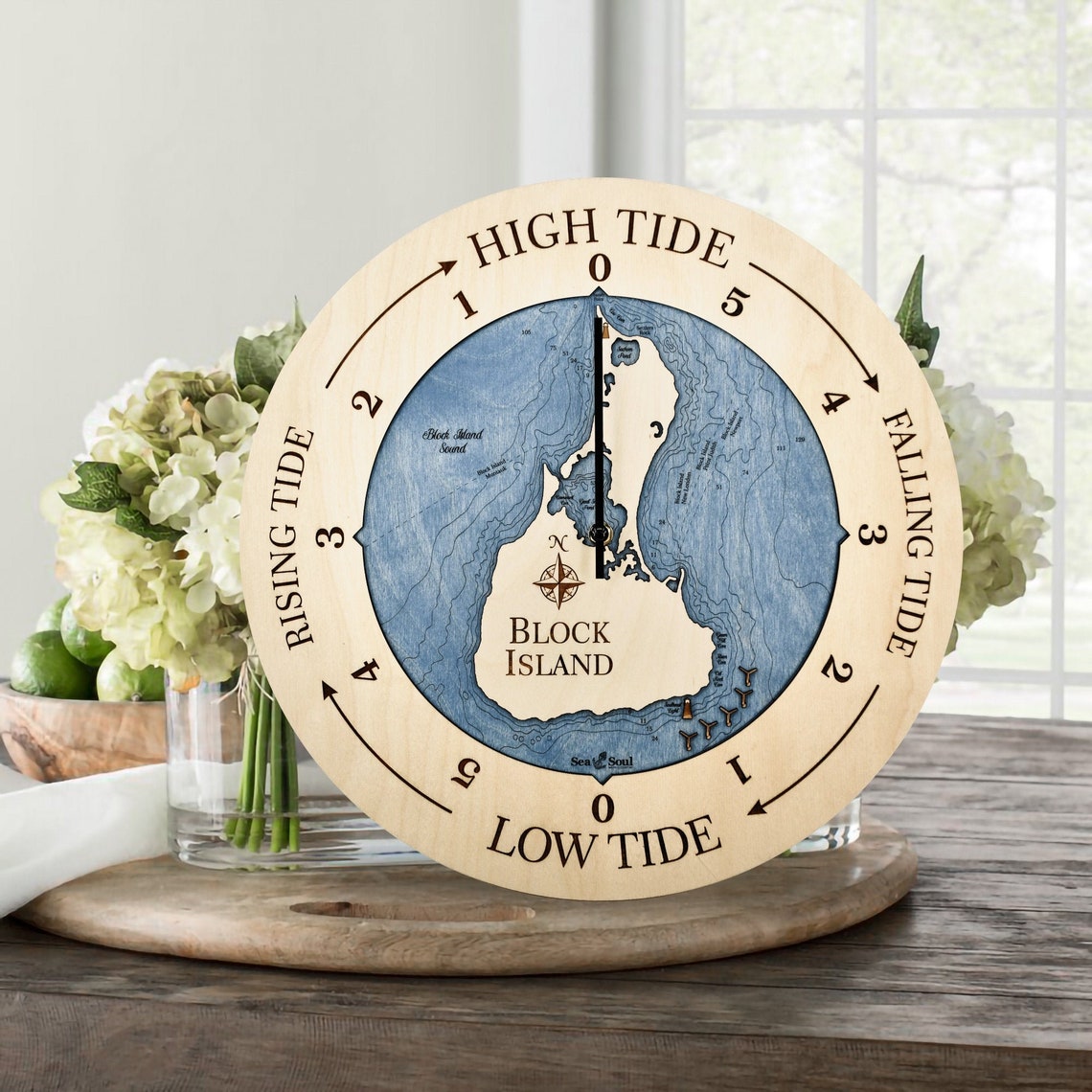 Block Island Nautical Chart High Tide Clock 3D Wood Map Tide - Etsy