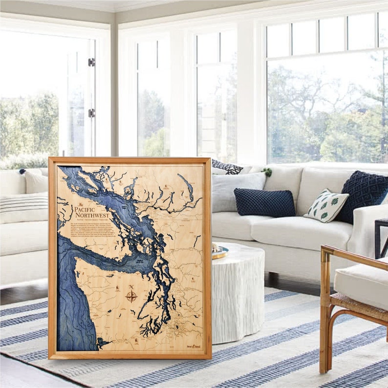 Pacific Northwest Nautical 3D Wood Map Wall Art, Salish Sea Carved Wall ...