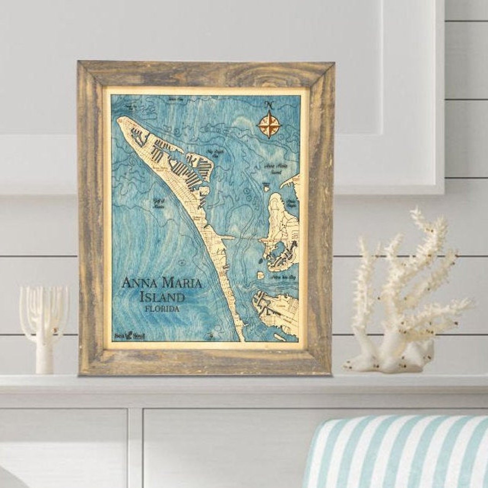 Anna Maria Island Nautical Chart Wall Art, 3D Wood Map, Topographic ...