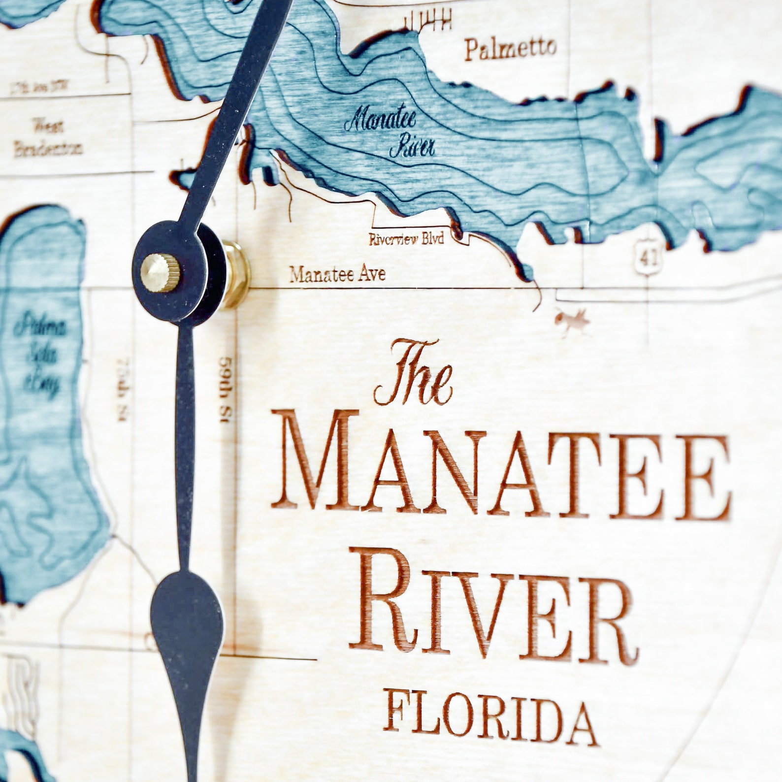 Manatee River 3D Wood Map Nautical Wall Clock, Bradenton Carved Water ...
