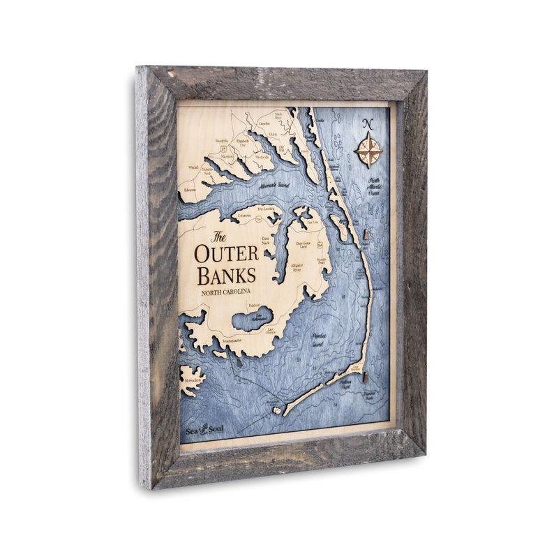 Sea & Soul Outer Banks 3D Wood Map Wall Art, OBX Nautical Chart ...