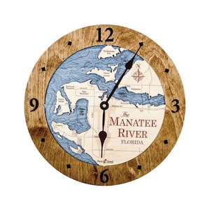Manatee River 3D Wood Map Nautical Wall Clock, Bradenton Carved Water ...