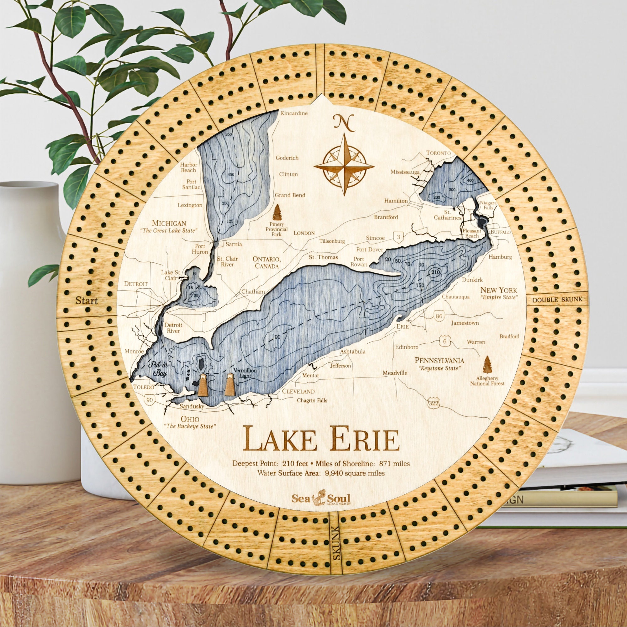 Custom Cribbage Boards, Lake Erie and Great Lakes 3-player Cribbage ...